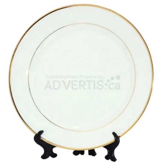 Sublimation White Round Ceramic Plate with Gold Edging, 25.4 cm